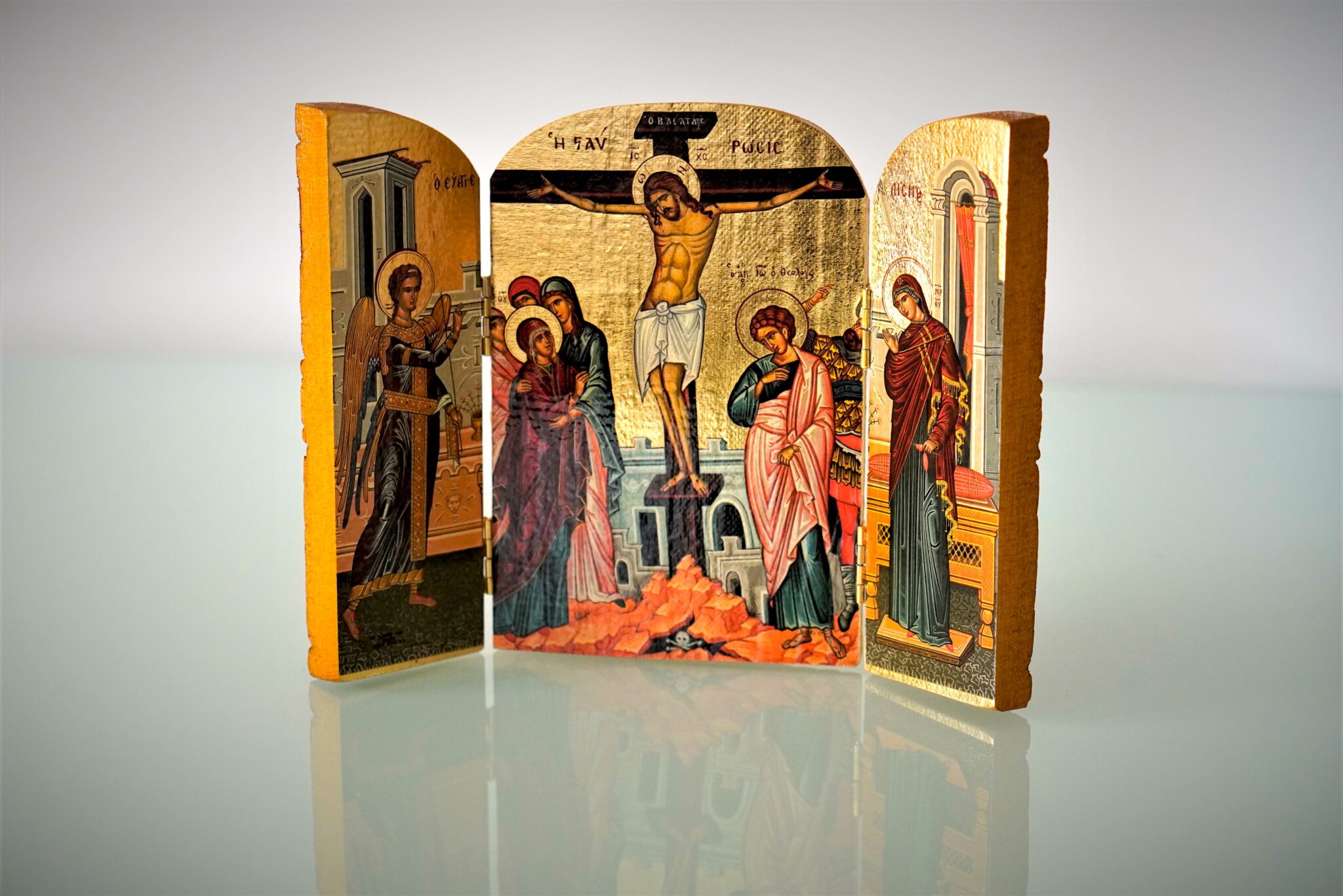 Triptych Icon with the crucifixion With Archangels Michael and the Holy ...